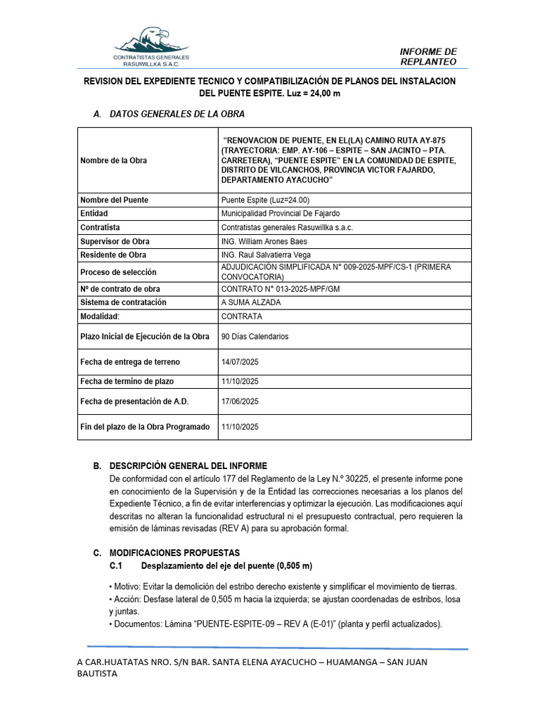 Informe de Replanteo Puente Espite | PDF
