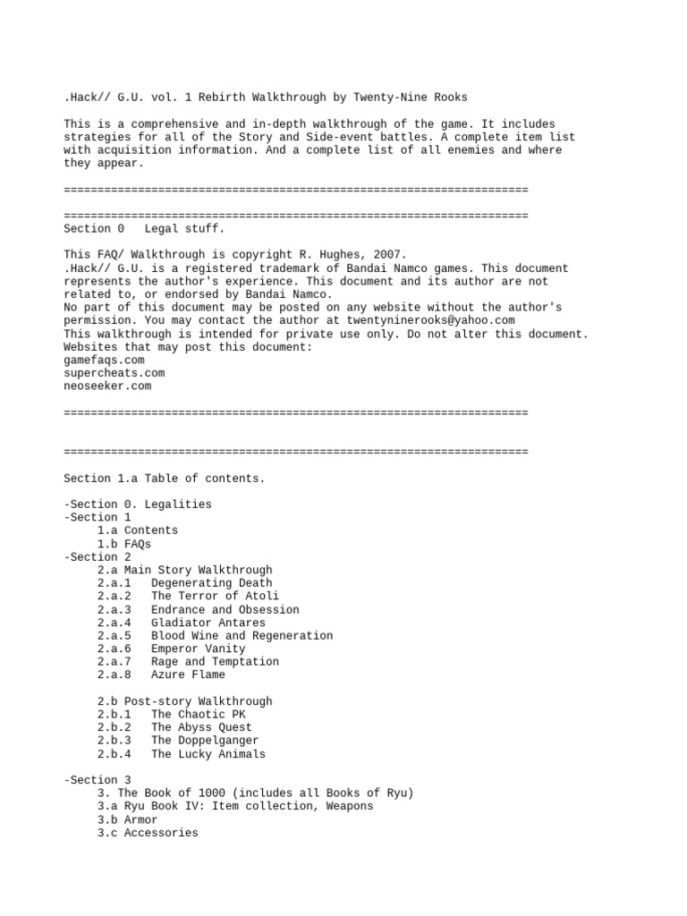 .Hack// G.U. vol. 1 Walkthrough Guide | PDF