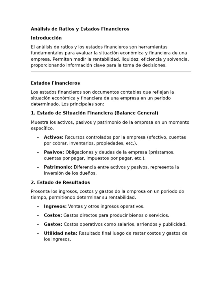 Análisis de Ratios y Estados Financieros | PDF | Estado financiero ...