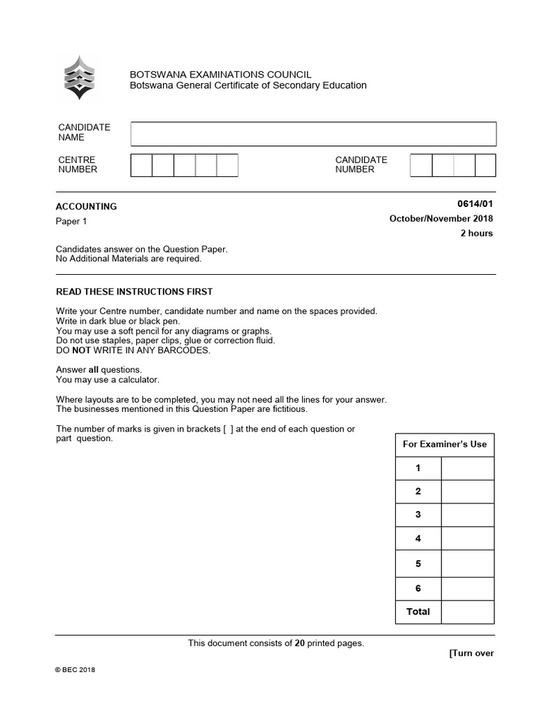 Bgcse Accounting Paper 1 2018 | PDF | Debits And Credits | Business