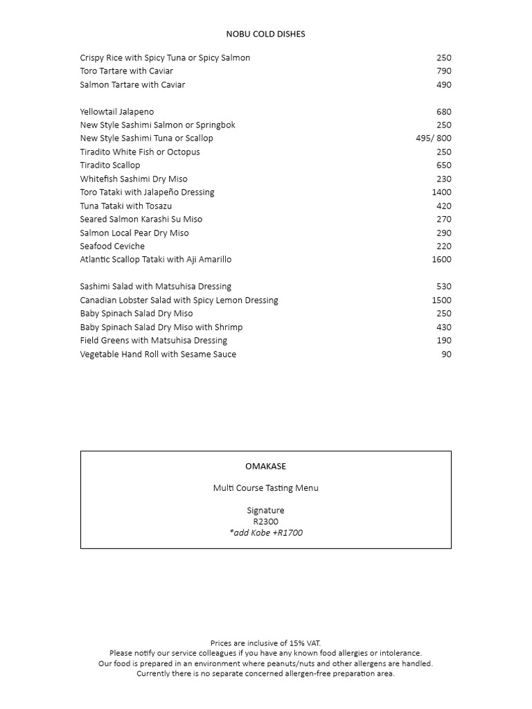 OOCT - Nobu - Dinner and Sushi Menus - Digital - December 2024 | PDF ...