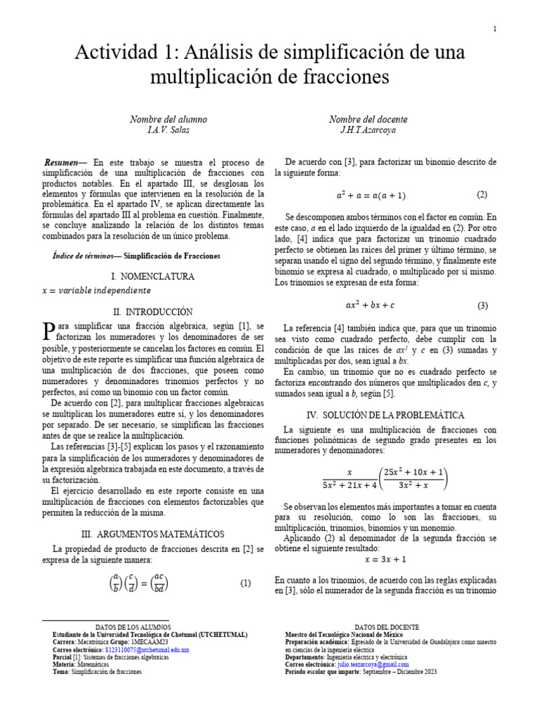 Análisis de Simplificación de Una Multiplicación de Fracciones | PDF ...