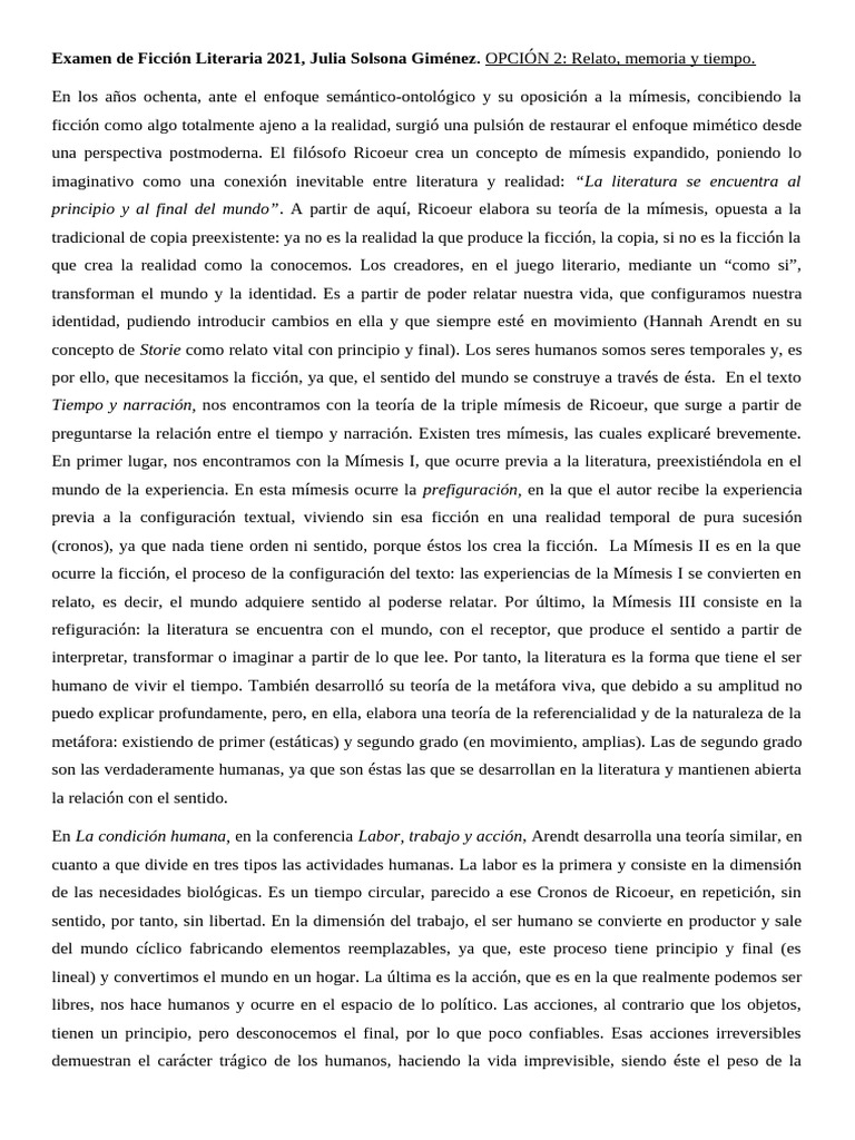 Examen de Ficción Literaria 2021 | PDF | Realidad