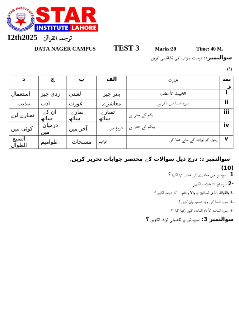 2nd Year Tarjama Tul Quran | PDF