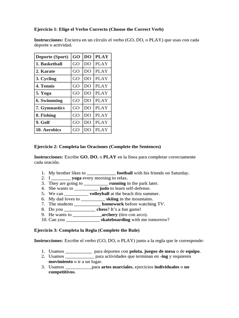 Exam Do, Go or Play + Sports | PDF