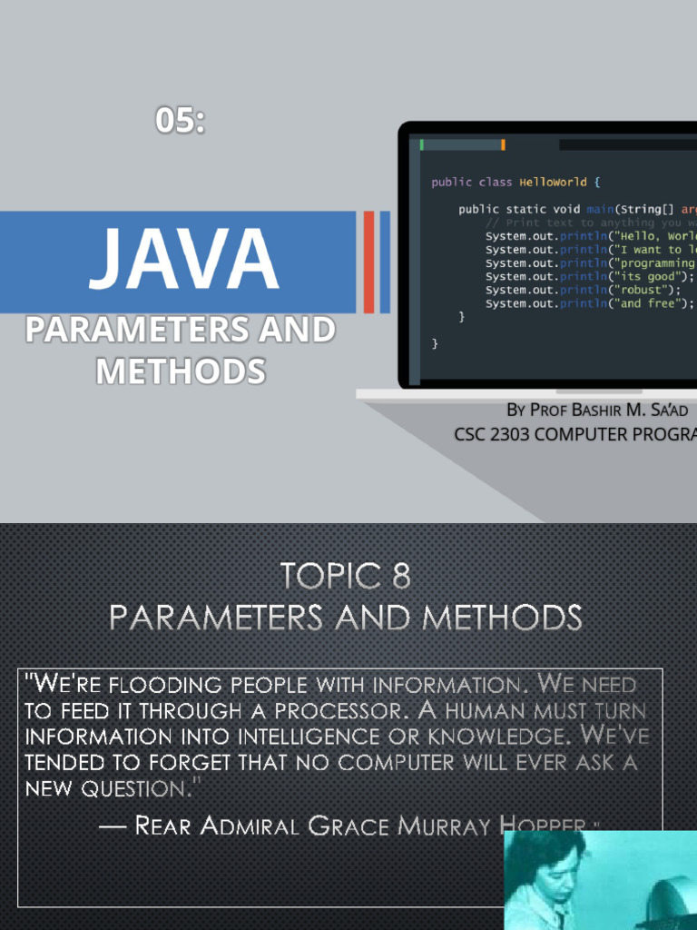 05 Java Parameters and Methods | PDF | Parameter (Computer Programming) | Integer (Computer Science)