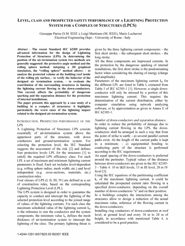 Level, Class and Prospected Safety Performance of A Lightning ...