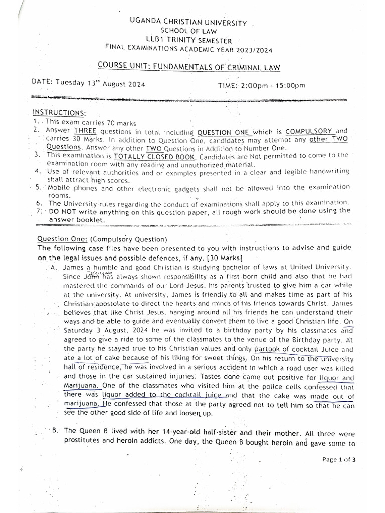 Criminal Law Past Papers | PDF
