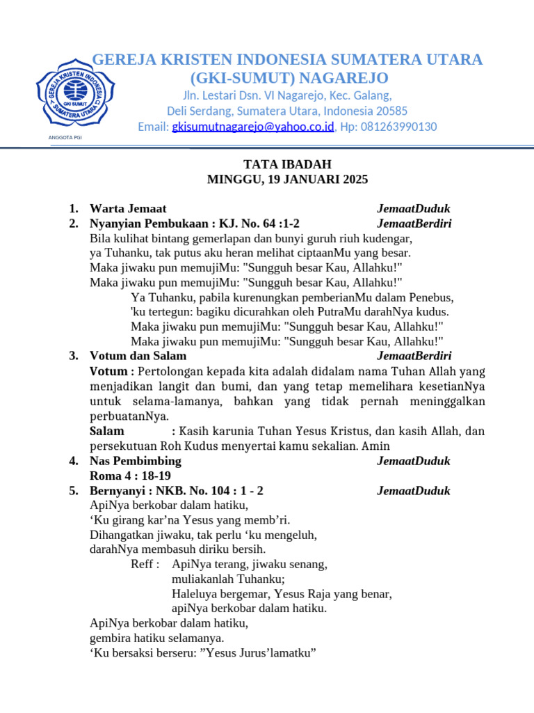 Tata Ibadah Minggu GKI-SUMUT | PDF