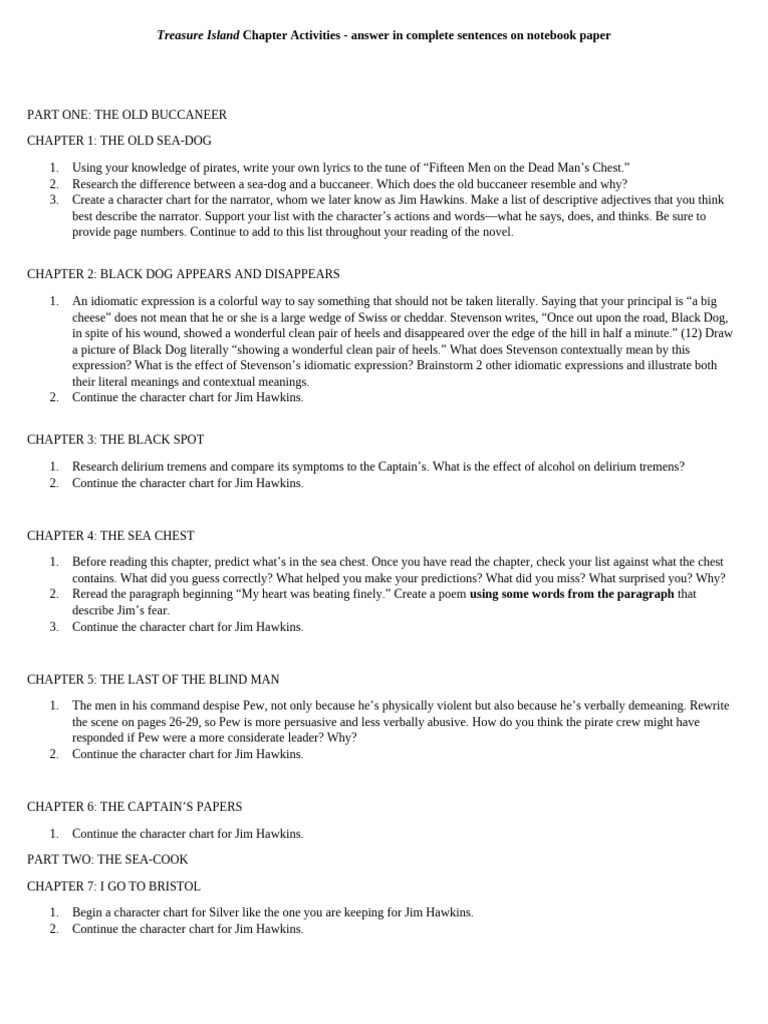 Treasure Island Chapter Activities | PDF | Treasure Island