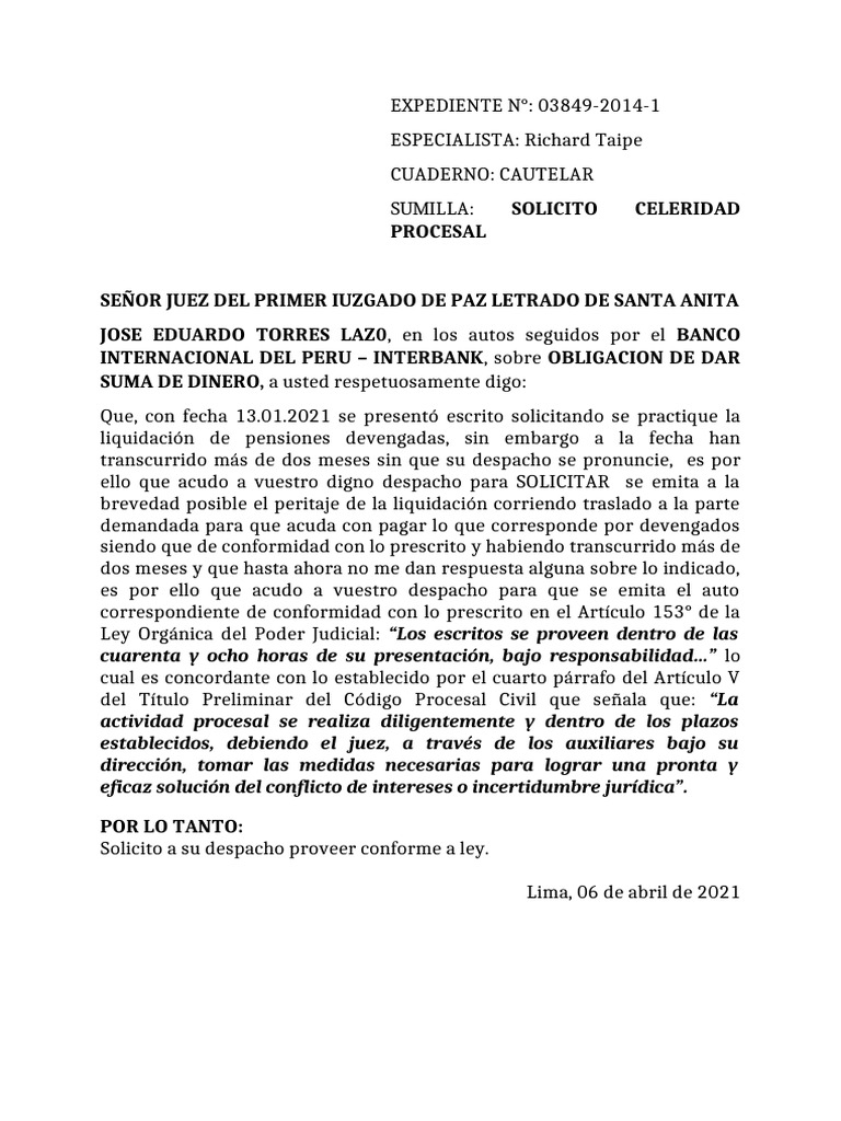 Celeridad Torres Lazo | PDF