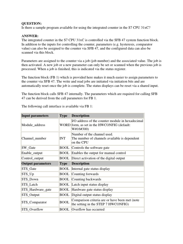 S7 CPU 31xC Integrated Counter Guide | PDF | Parameter (Computer ...