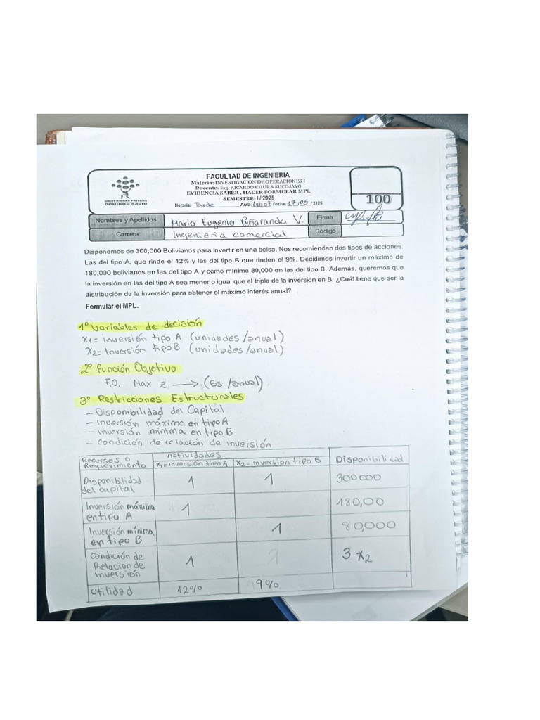 Evidencia Formulación de MPL | PDF