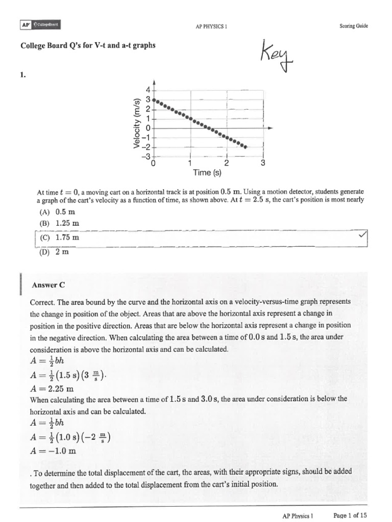 College Board Q's for Motion Thru a-t Graphs - Key | PDF | Speed | Velocity