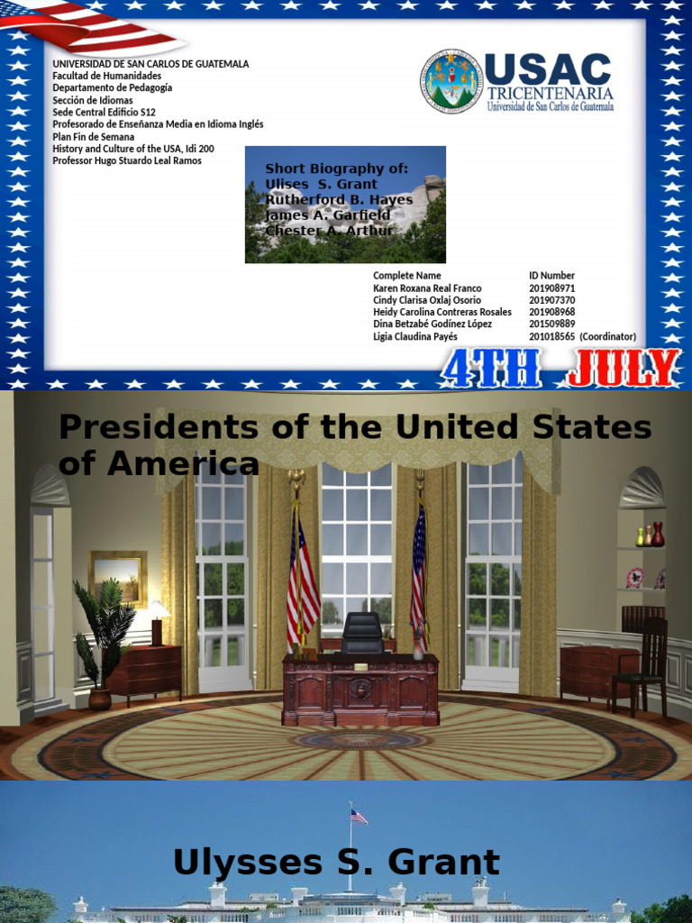 Presidents Presentation Group #5 | PDF | Ulysses S. Grant | First ...