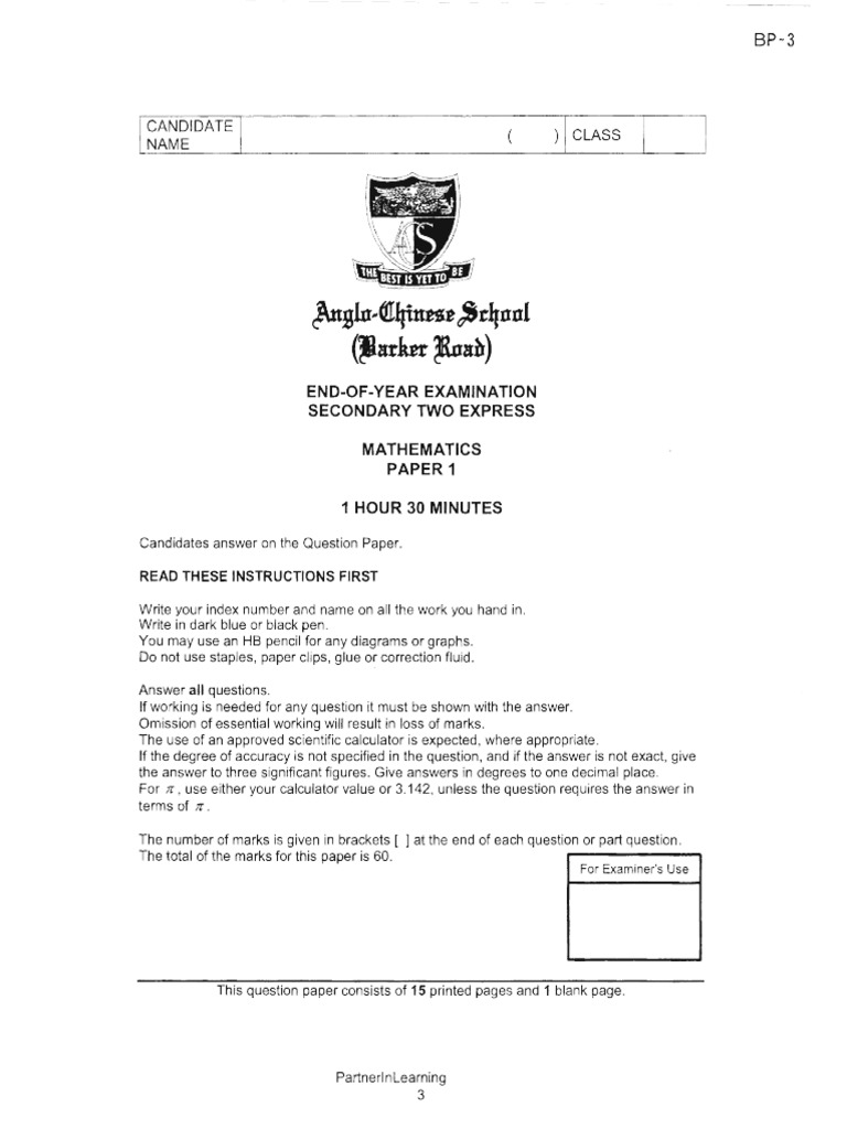 Math - Sec 2 - SA 2 - 2021 - ACS Barker Questions | PDF