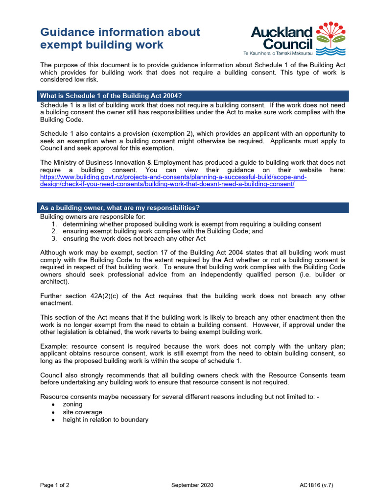 Guidance on Exempt Building Work | PDF | Building Code | Consent