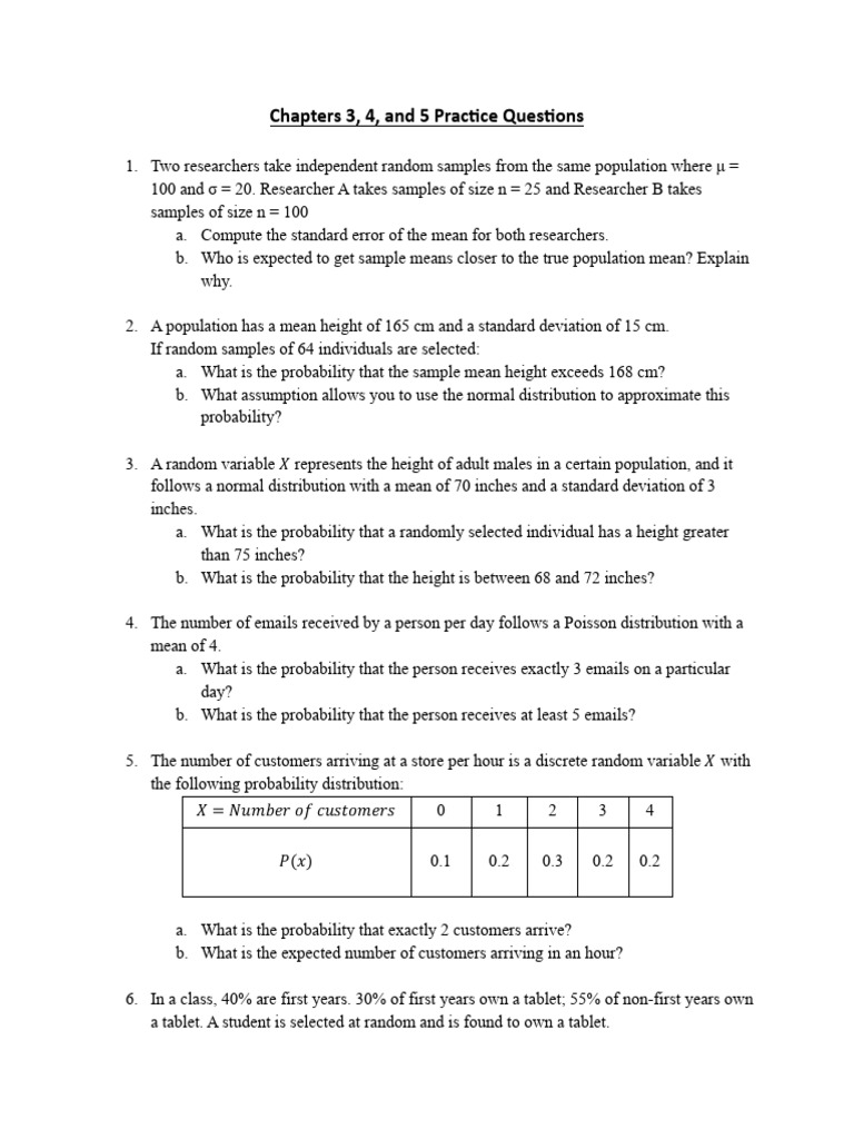 Probability and Statistics Practice Questions | PDF | Probability ...