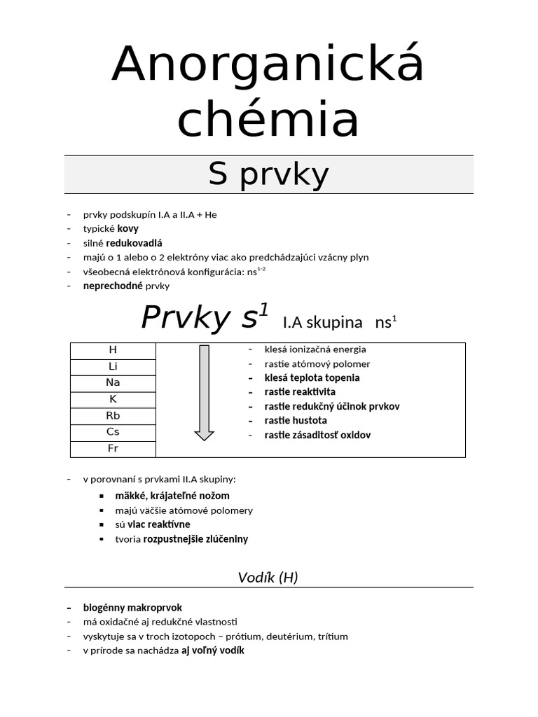 1) Anorganická Chémia, S Prvky | PDF