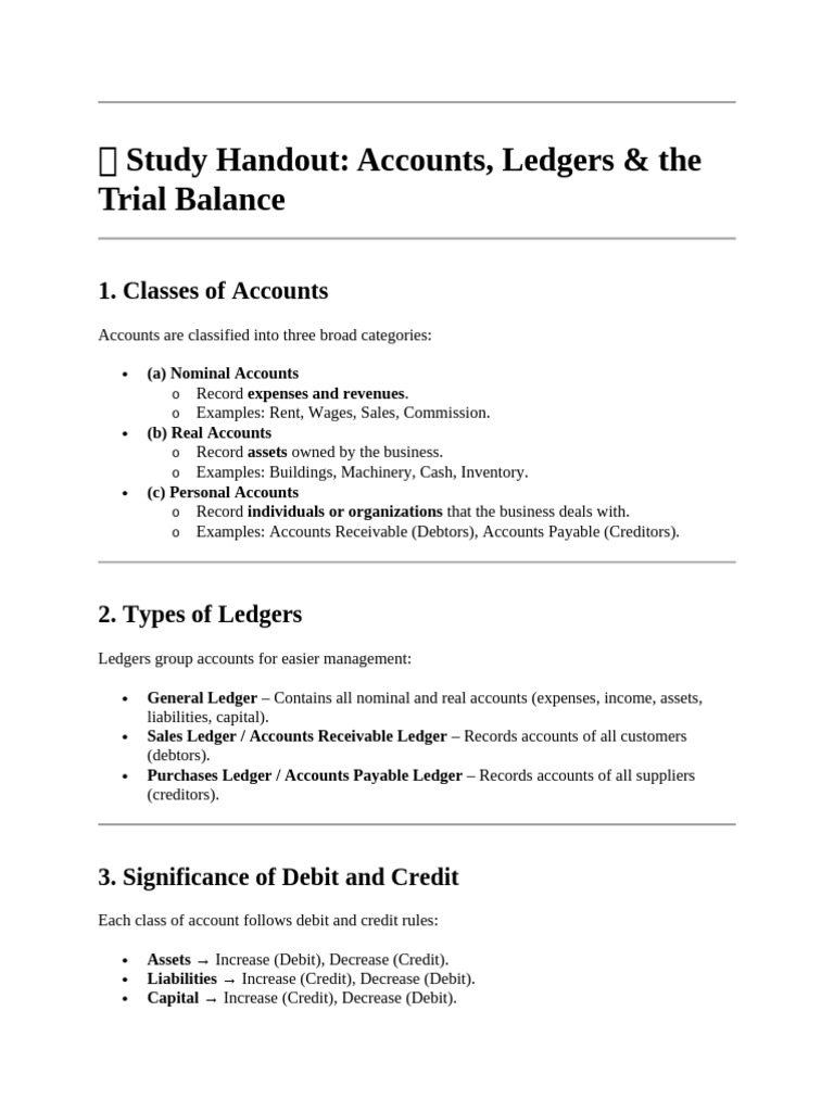 ? Study Poa Handout 2 Legers and Trial Balance | PDF | Debits And ...