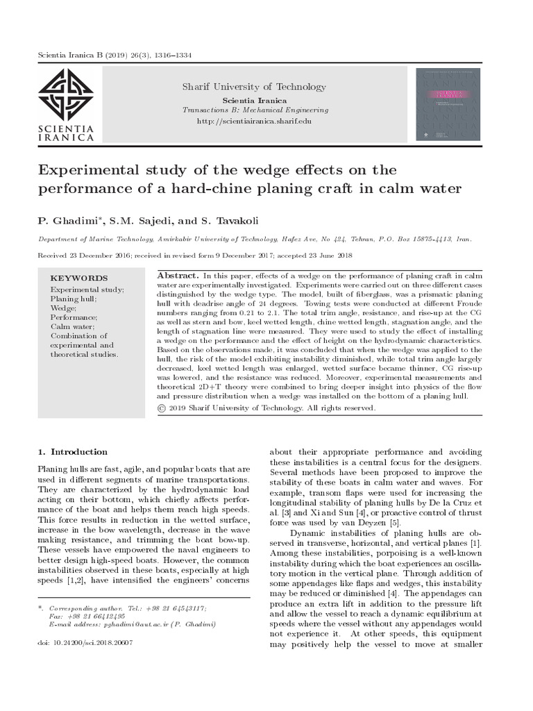 Experimental Study of The Wedge Effects On The Performance of A Hard ...