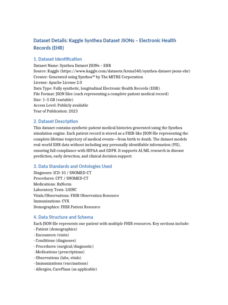 Kaggle Synthea EHR Dataset Details | PDF | Electronic Health Record | Medical Diagnosis