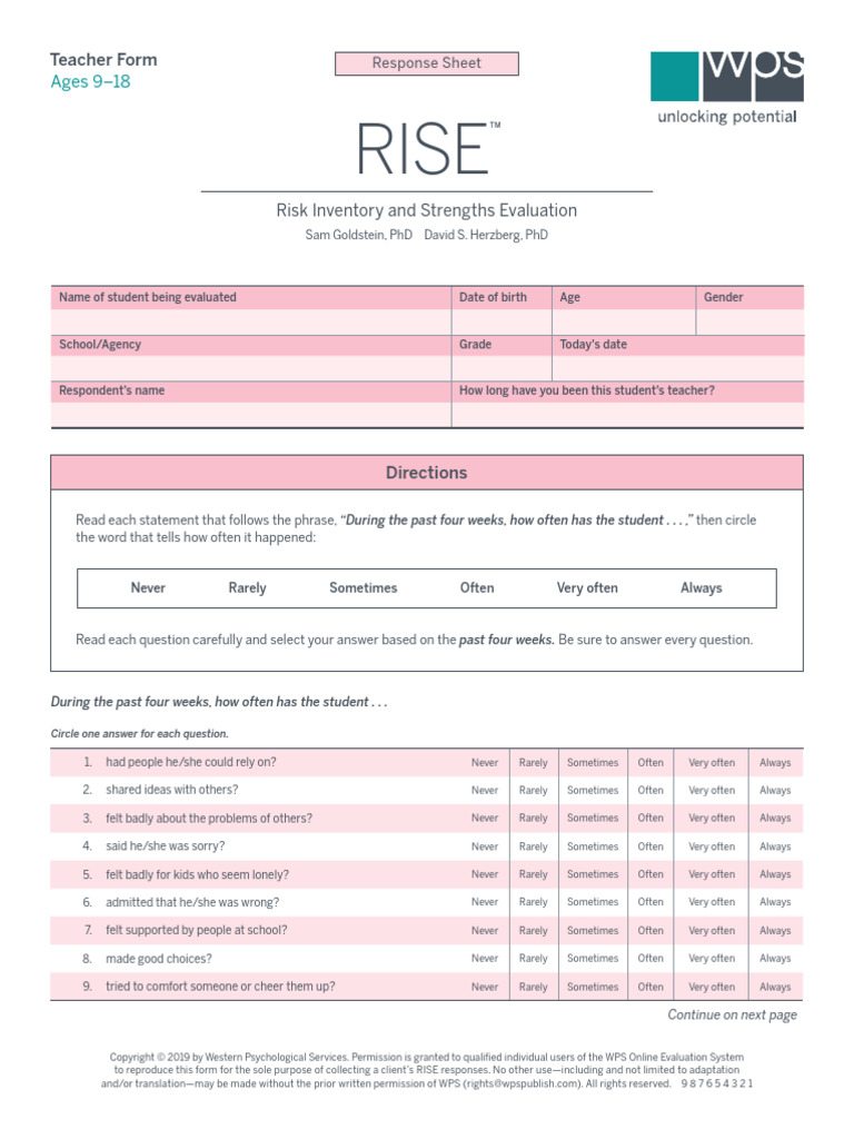 Rise Teacher Response Sheet | PDF