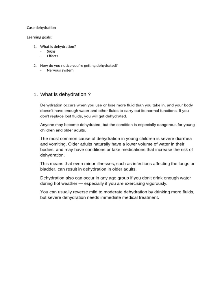 Case Dehydration Academic Project | PDF | Dehydration | Brain