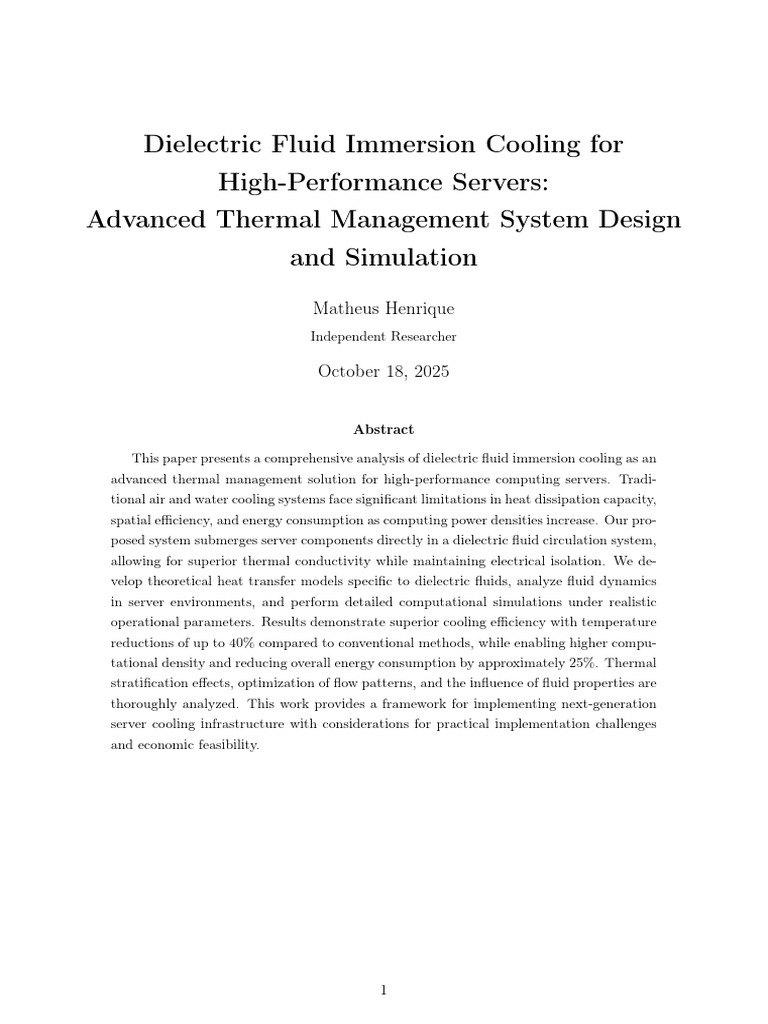 Dielectric Fluid Cooling for Servers | PDF | Heat Transfer | Fluid Dynamics