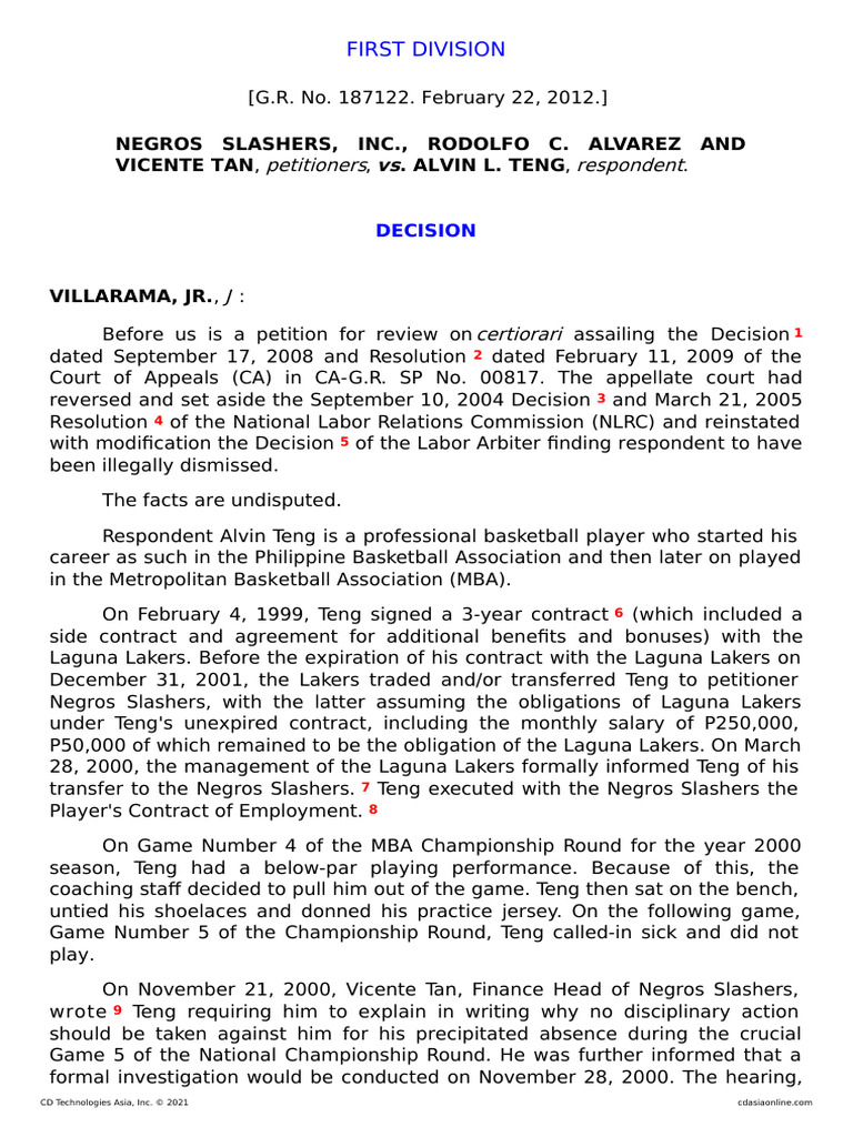Negros Slashers Inc v. Teng | PDF | Lawsuit | Arbitration