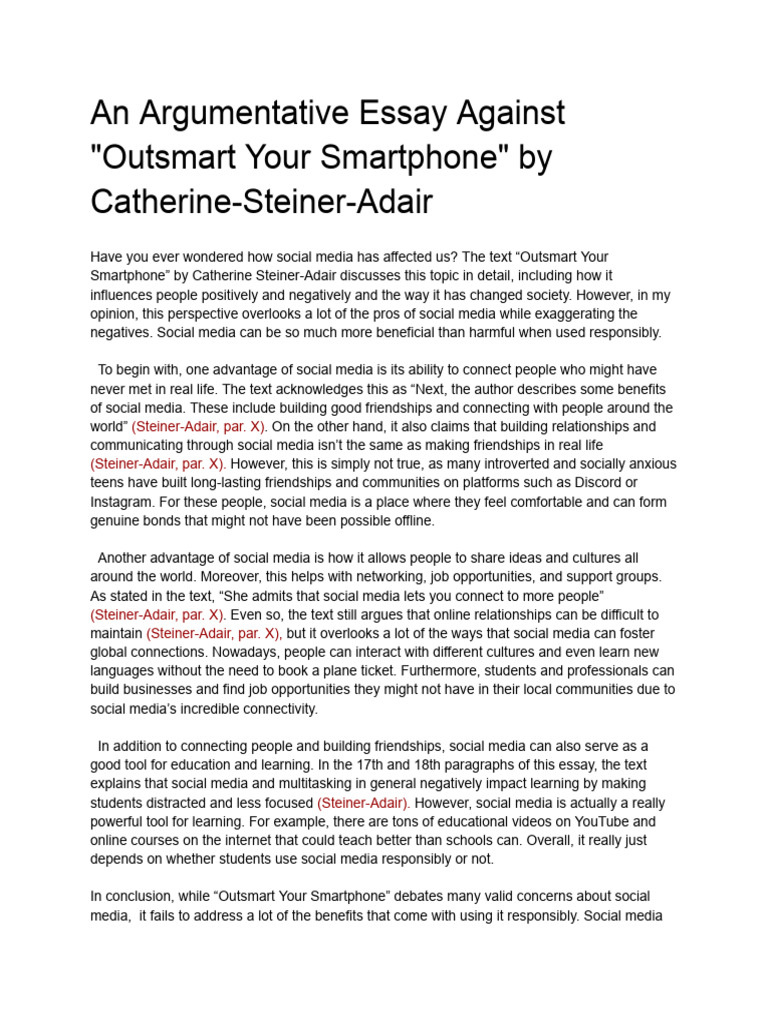 An Argumentative Essay Against - Outsmart Your Smartphone - by ...