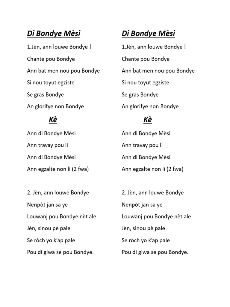 Di Bondye Mèsi | PDF