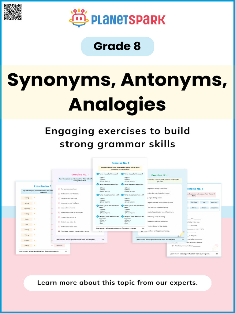 Class 8 Worksheet On Synonyms, Antonyms & Analogies | PDF
