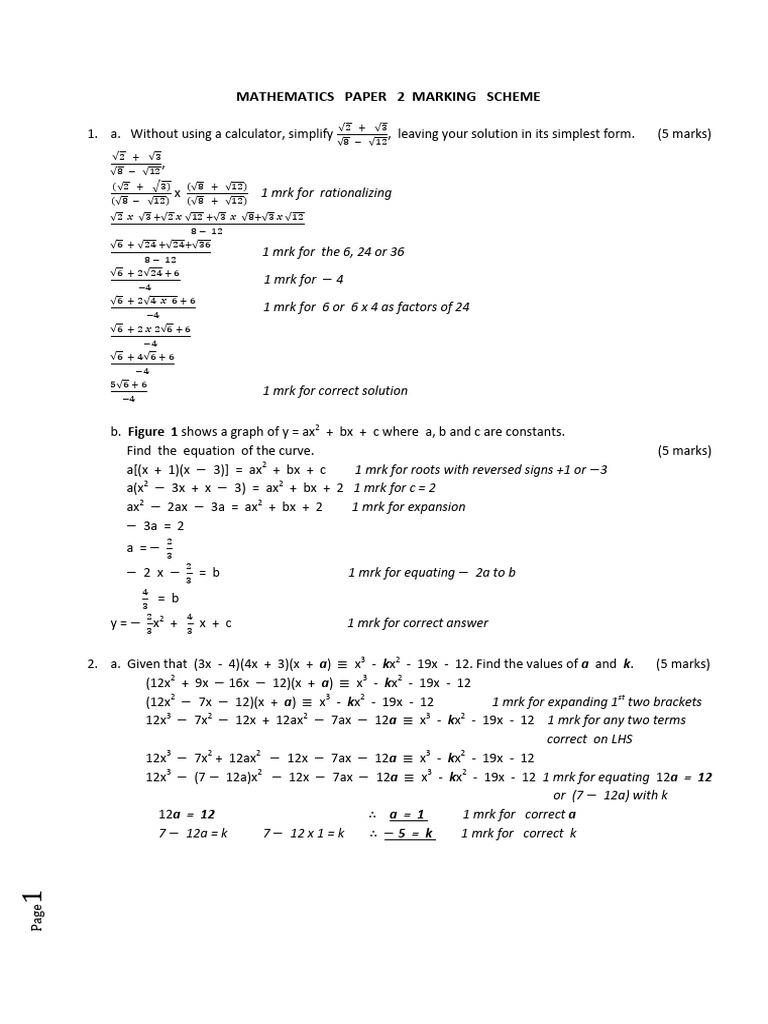 Mathematics Paper 2 Marking Scheme Muloza | PDF | Square Root | Circle