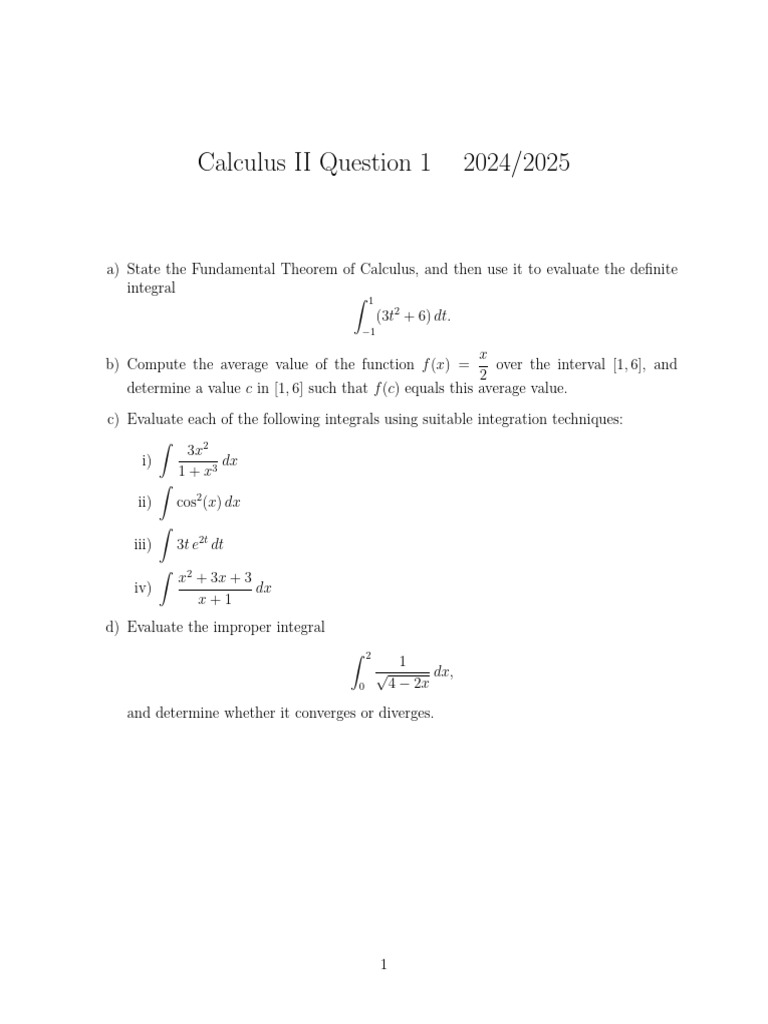 Calculus II-Past Paper | PDF