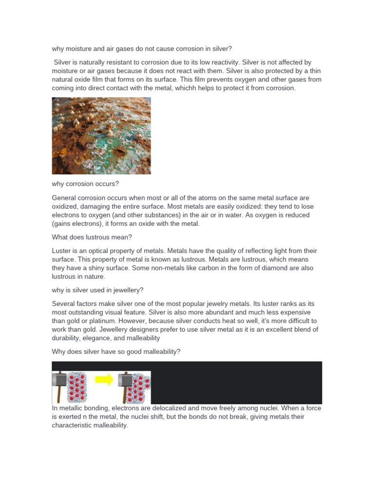 Why Moisture and Air Gases Do Not Cause Corrosion in Silver | PDF