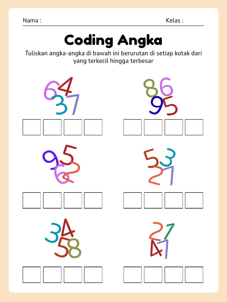 Coding Angka Lembar Kerja Putih Kuning Ilustrasi Sederhana | PDF
