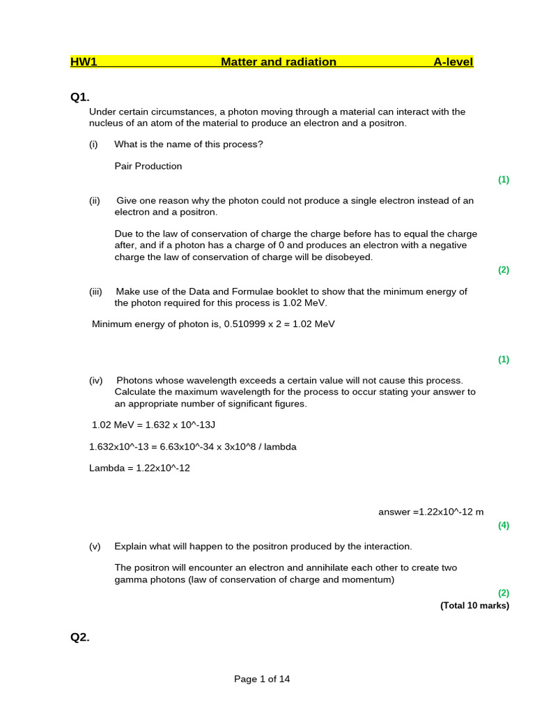 Matter and Radiation A-Level Questions | PDF | Atomic Nucleus | Proton