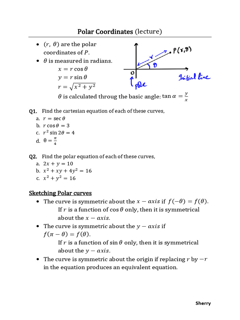 Polar Coordinates and Curve Sketching Guide | PDF | Coordinate System ...