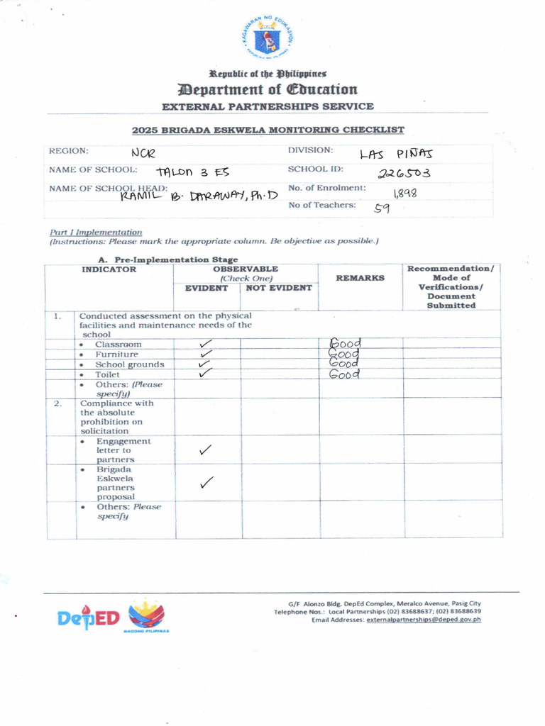 2025 Brigada Eskwela Monitoring Tool | PDF