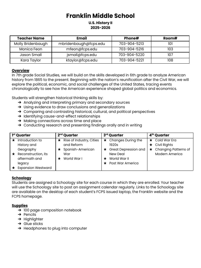 7th Grade U.S. History II Overview | PDF | Academic Integrity ...