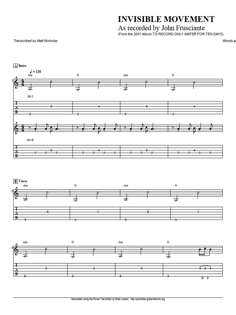 Invisible Movement Guitar Tab | PDF | Rock Music | Alternative Rock