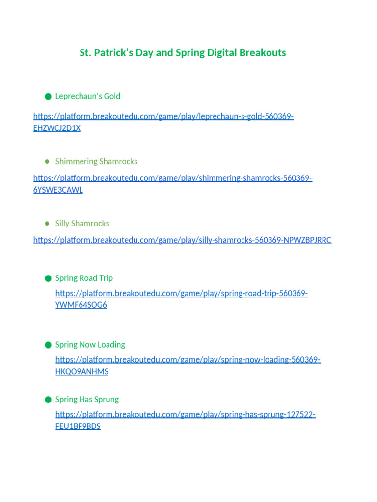 St. Patrick's Day and Spring Digital Breakouts | PDF