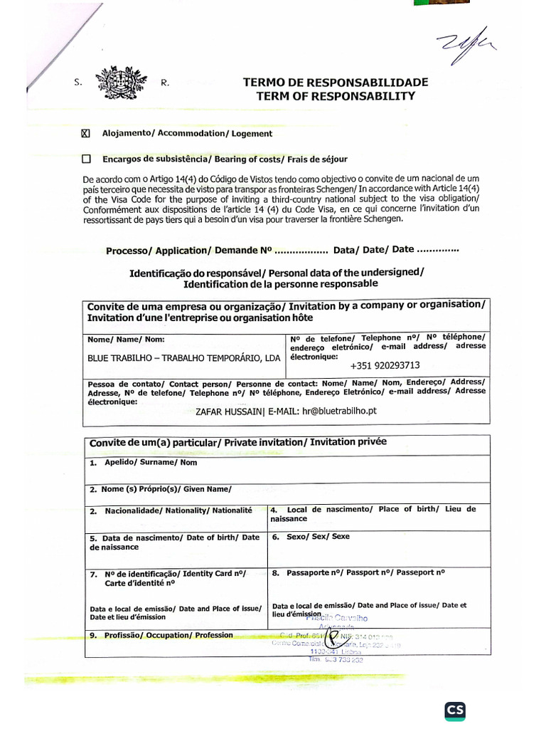 QASIM ... Termo de Responsabilidade - AIMA | PDF