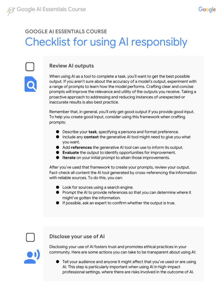 Google AI Essentials: Responsible Use Guide | PDF | Artificial ...