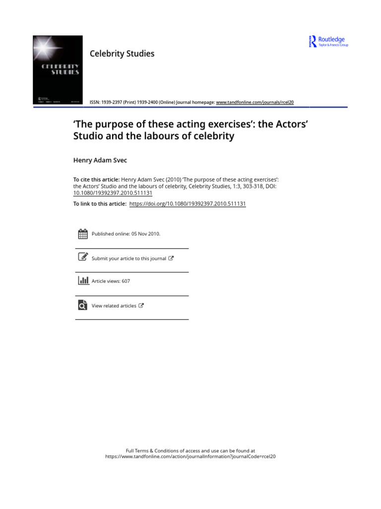The Purpose of These Acting Exercises. The Actors Studio and The ...