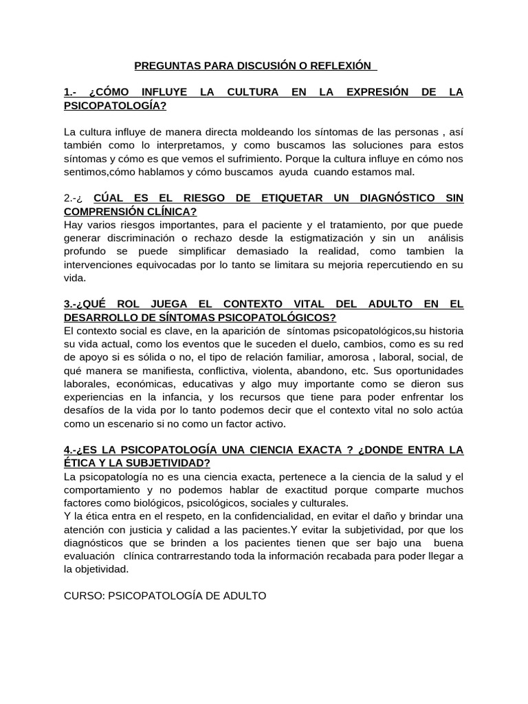 Preguntas para Discusión o Reflexión | PDF