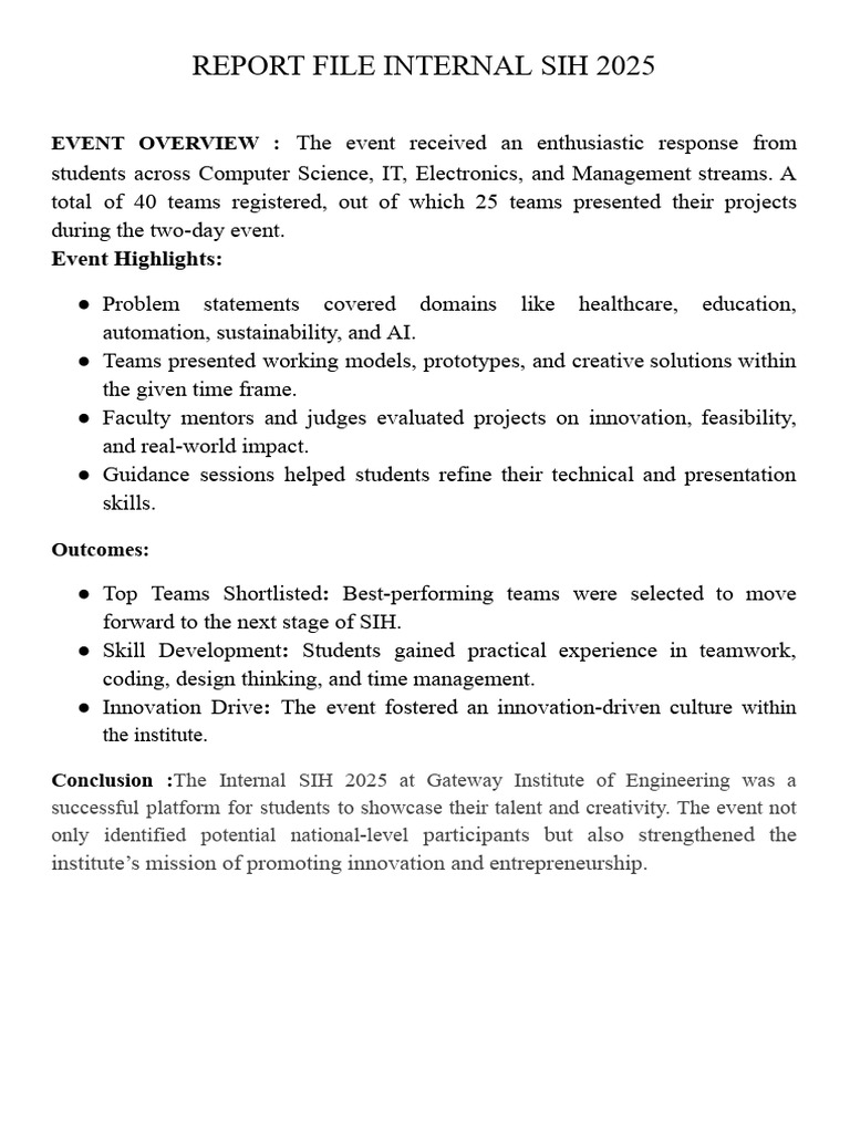 Internal Hackathon SIH 2025 | PDF | Creativity | Innovation