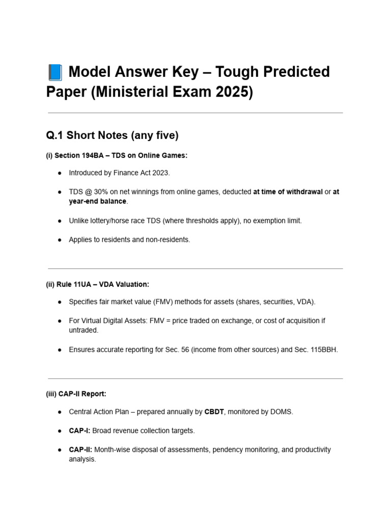 2025 Ministerial Exam Model Answer Key | PDF | Dividend | Taxes