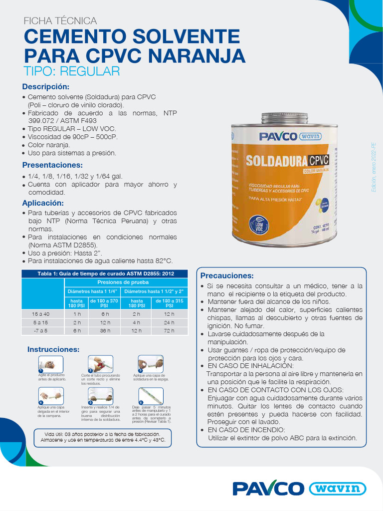 Cemento Solvente CPVC Naranja: Ficha Técnica | PDF | Materiales